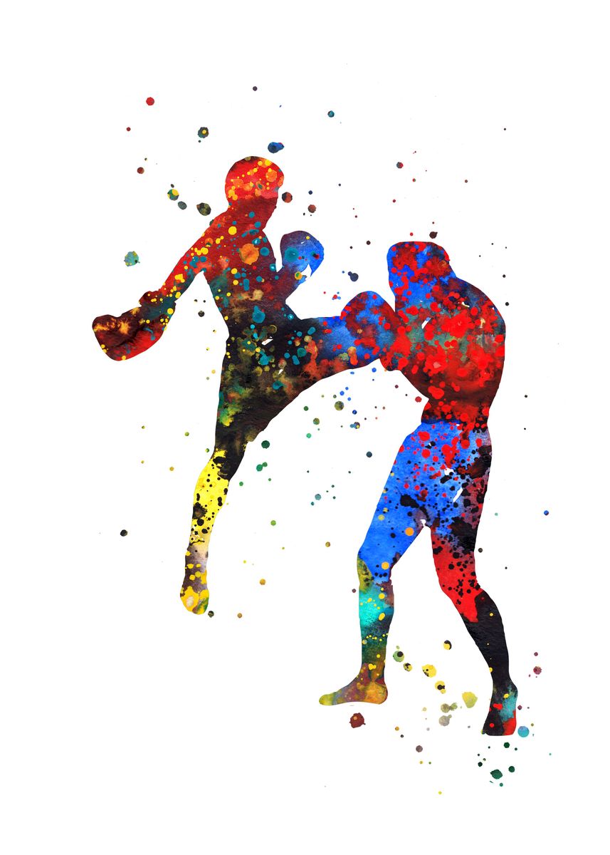 'Man muay thai boxing ' Poster, picture, metal print, paint by ...