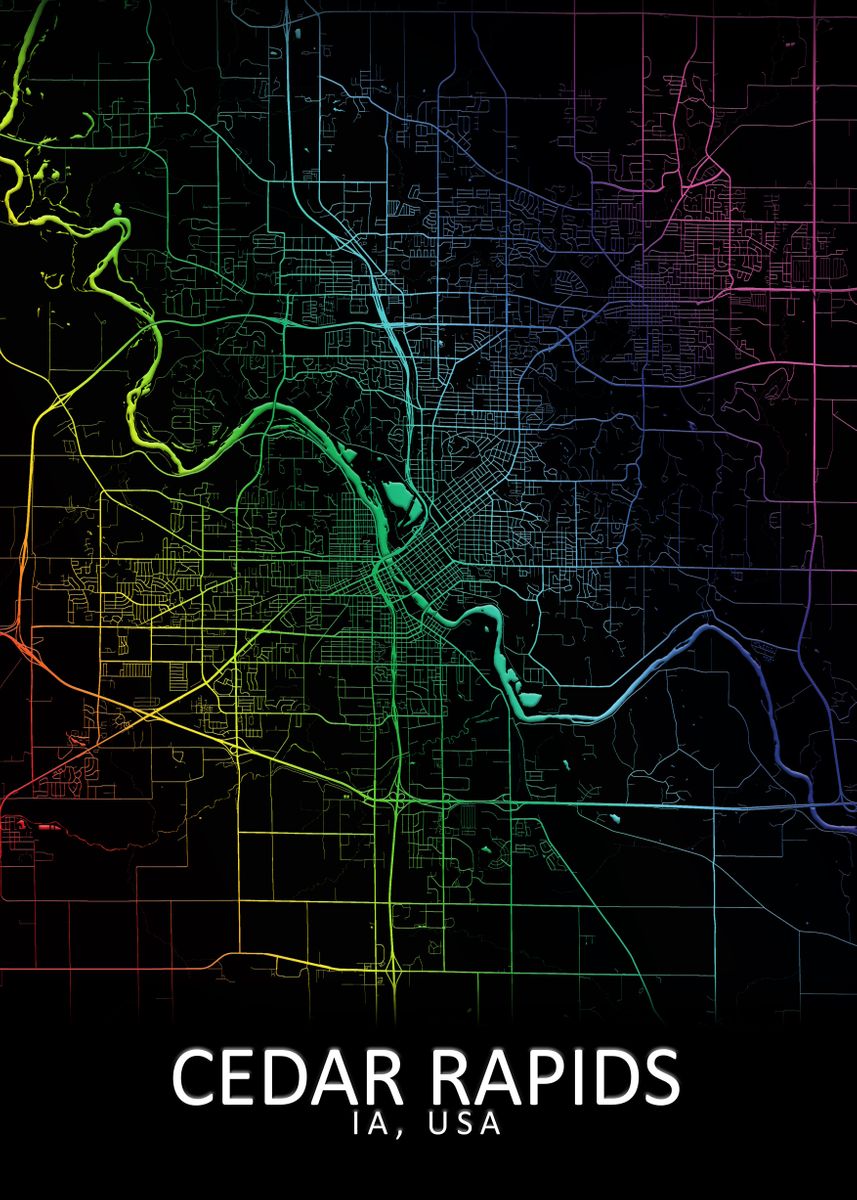 'Cedar Rapids IA USA' Poster, picture, metal print, paint by City Map ...