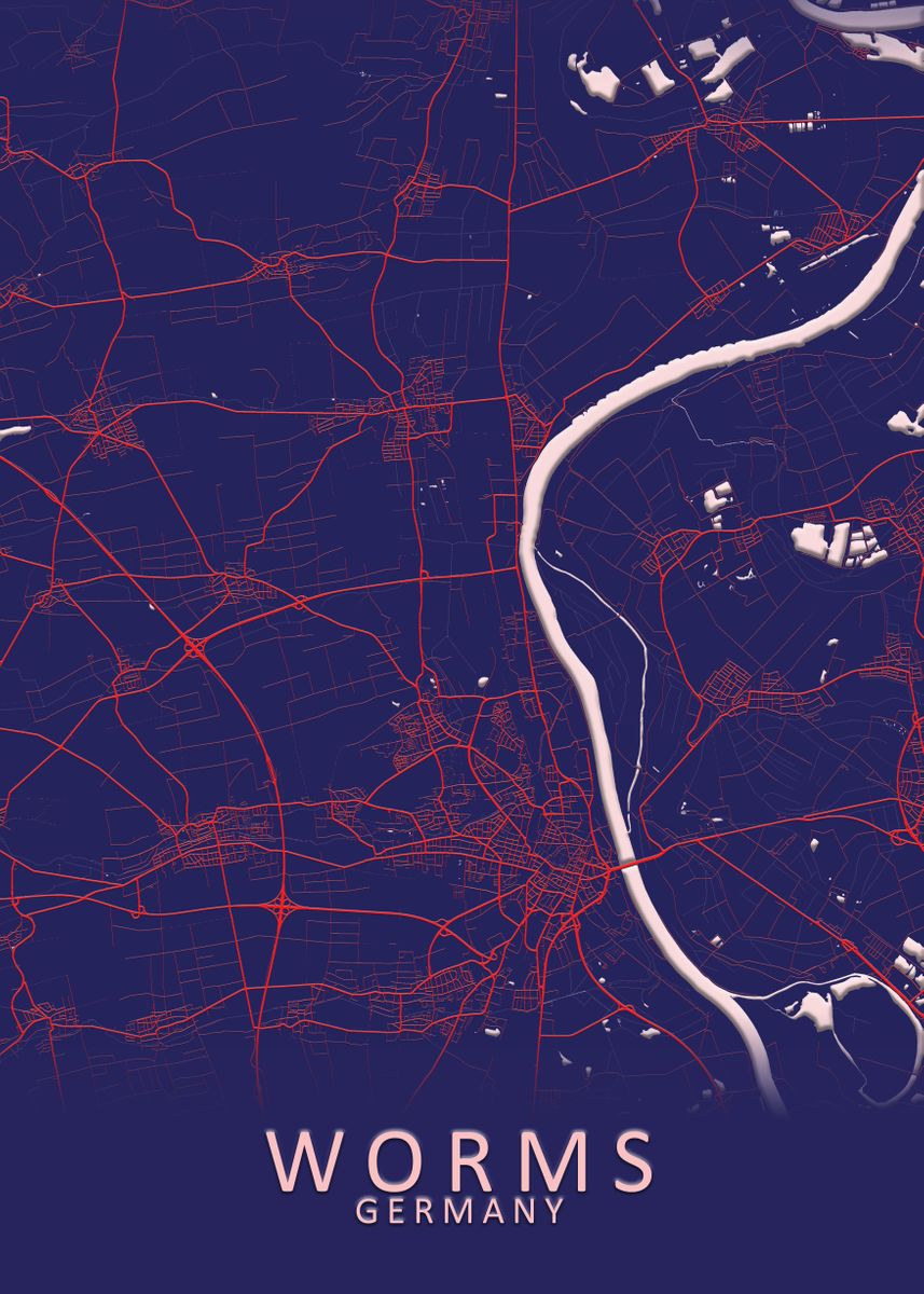 'Worms Germany City Map' Poster, picture, metal print, paint by City ...