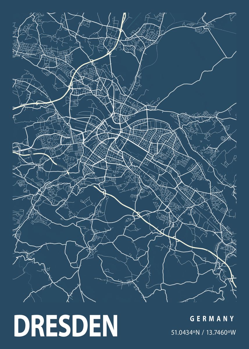 'Dresden Blueprint Street' Poster, picture, metal print, paint by Tien ...