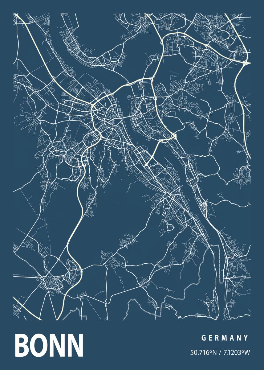 'Bonn Blueprint Street Map' Poster, picture, metal print, paint by Tien ...