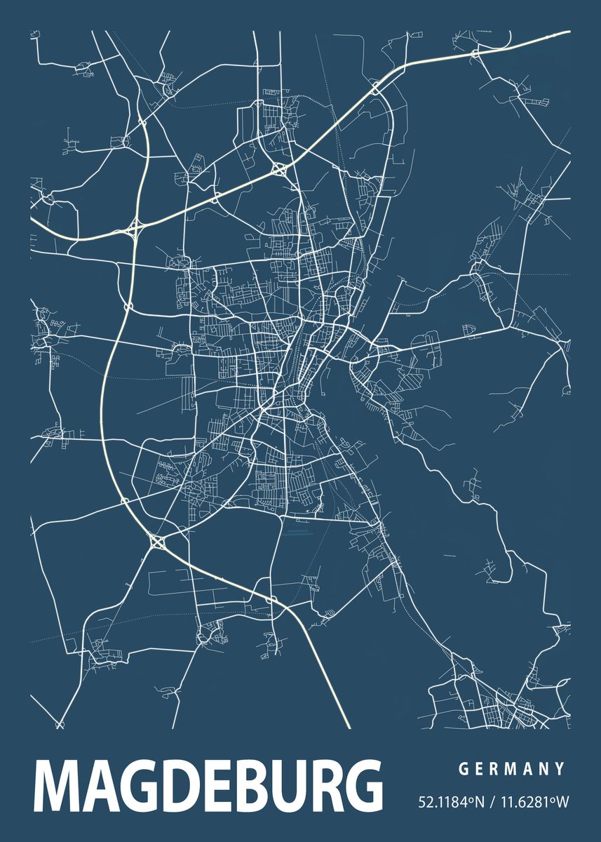 'Magdeburg Blueprint Street' Poster, picture, metal print, paint by ...
