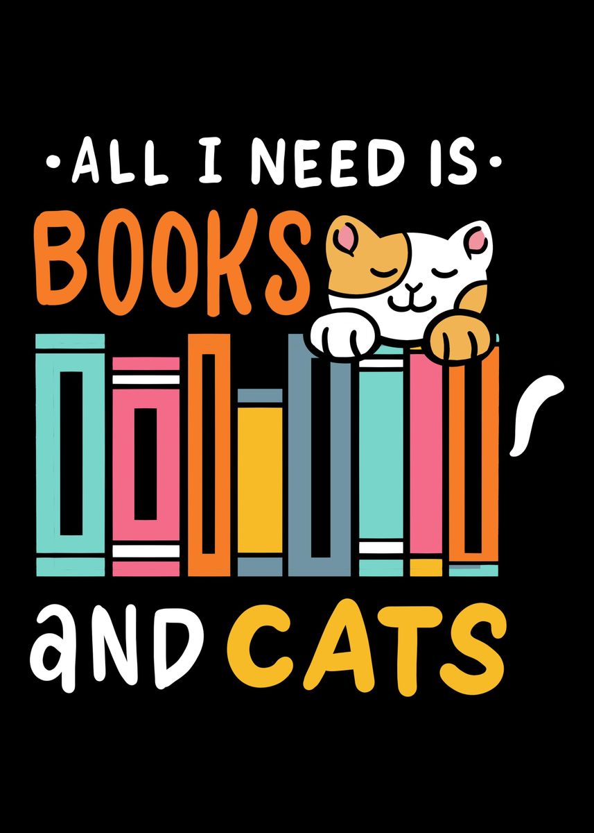 'Book Cat Reading' Poster, picture, metal print, paint by BLVCKPLATE ...