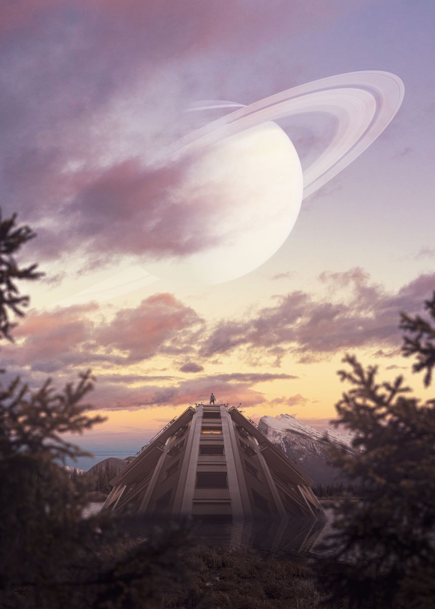 'saturn sunset' Poster by Trigonal Art | Displate