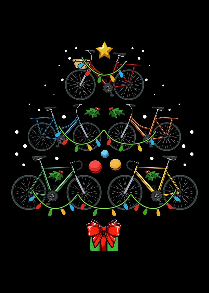 'Bicycle Christmas Tree Rid' Poster, picture, metal print, paint by ...
