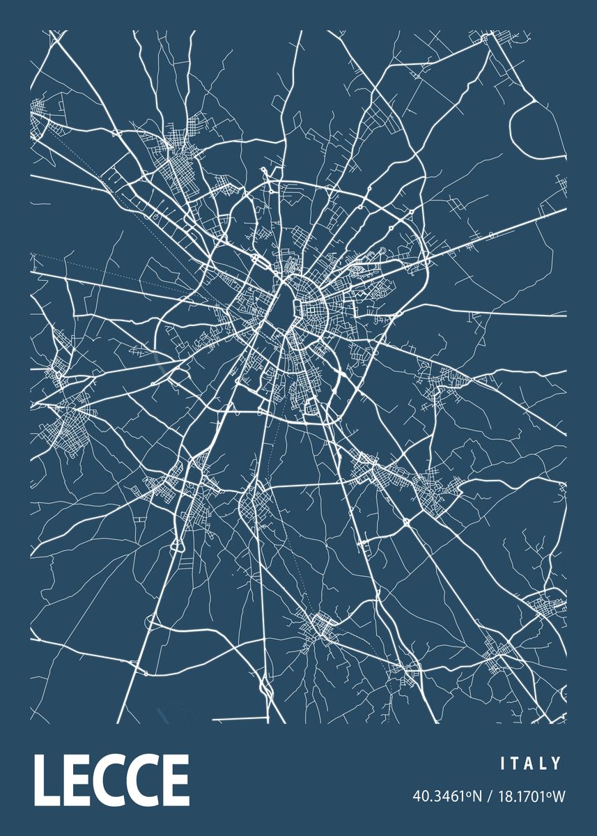 'Lecce Blueprint Street Map' Poster by Tien Stencil | Displate
