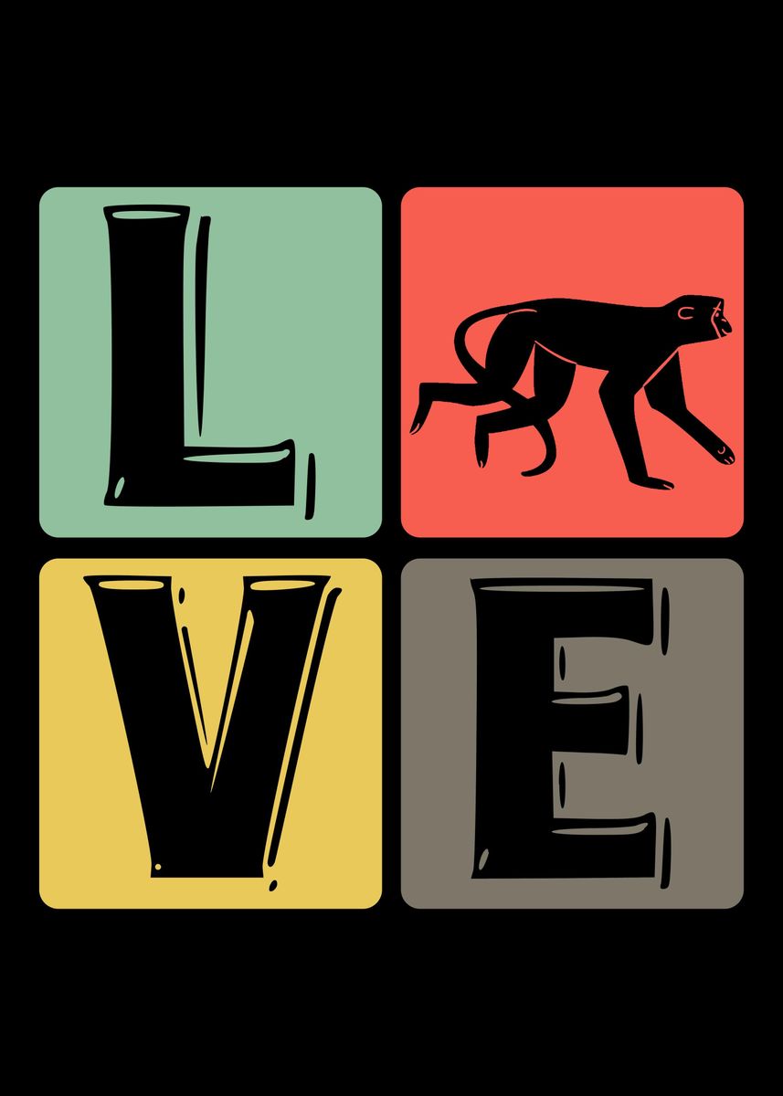 'Monkey love' Poster, picture, metal print, paint by ankarsdesign ...