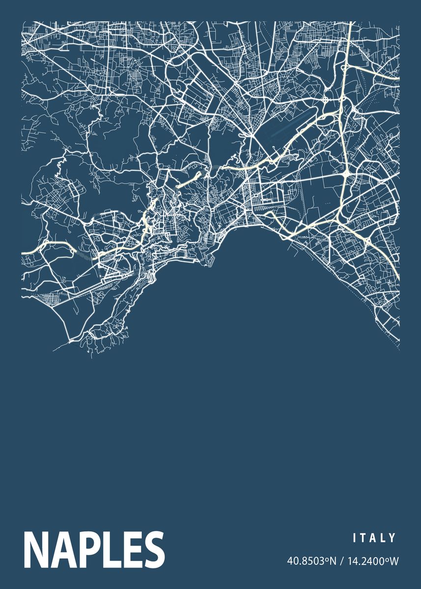'Naples Blueprint Street' Poster, picture, metal print, paint by Tien ...