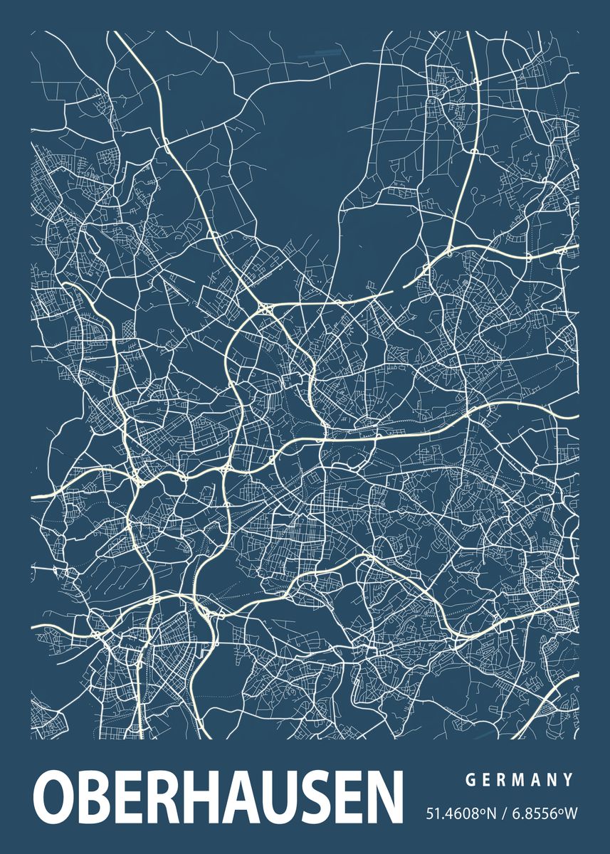'Oberhausen Blueprint Map' Poster by Tien Stencil | Displate