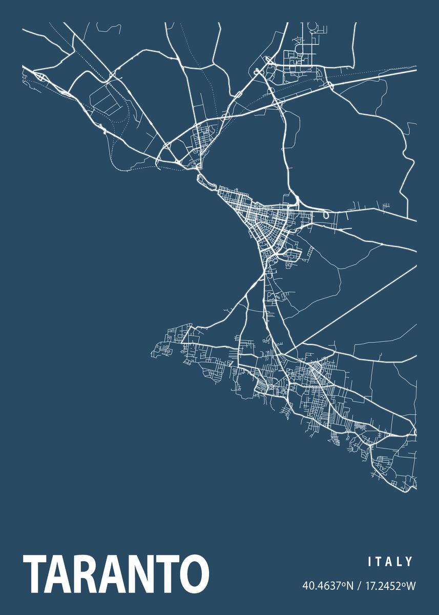 'Taranto Blueprint Street' Poster, picture, metal print, paint by Tien ...