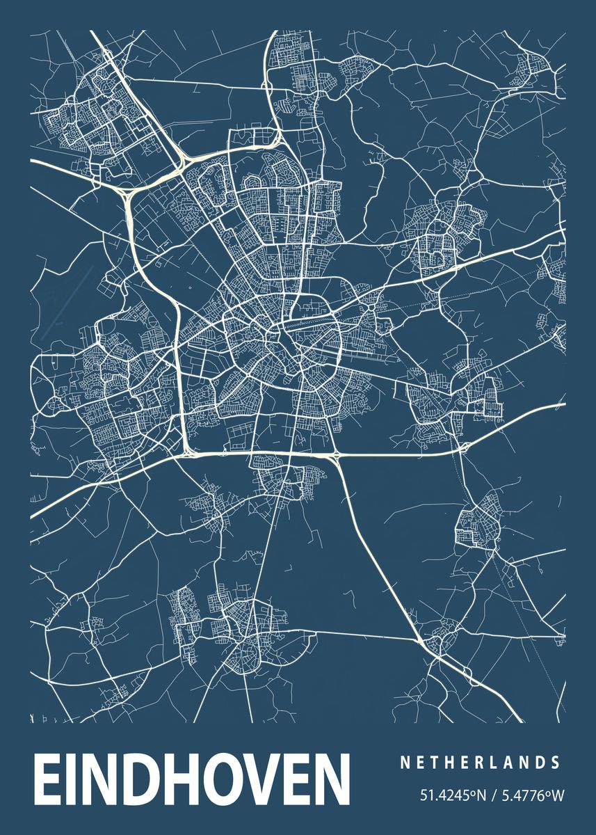 'Eindhoven Blueprint Street' Poster by Tien Stencil | Displate