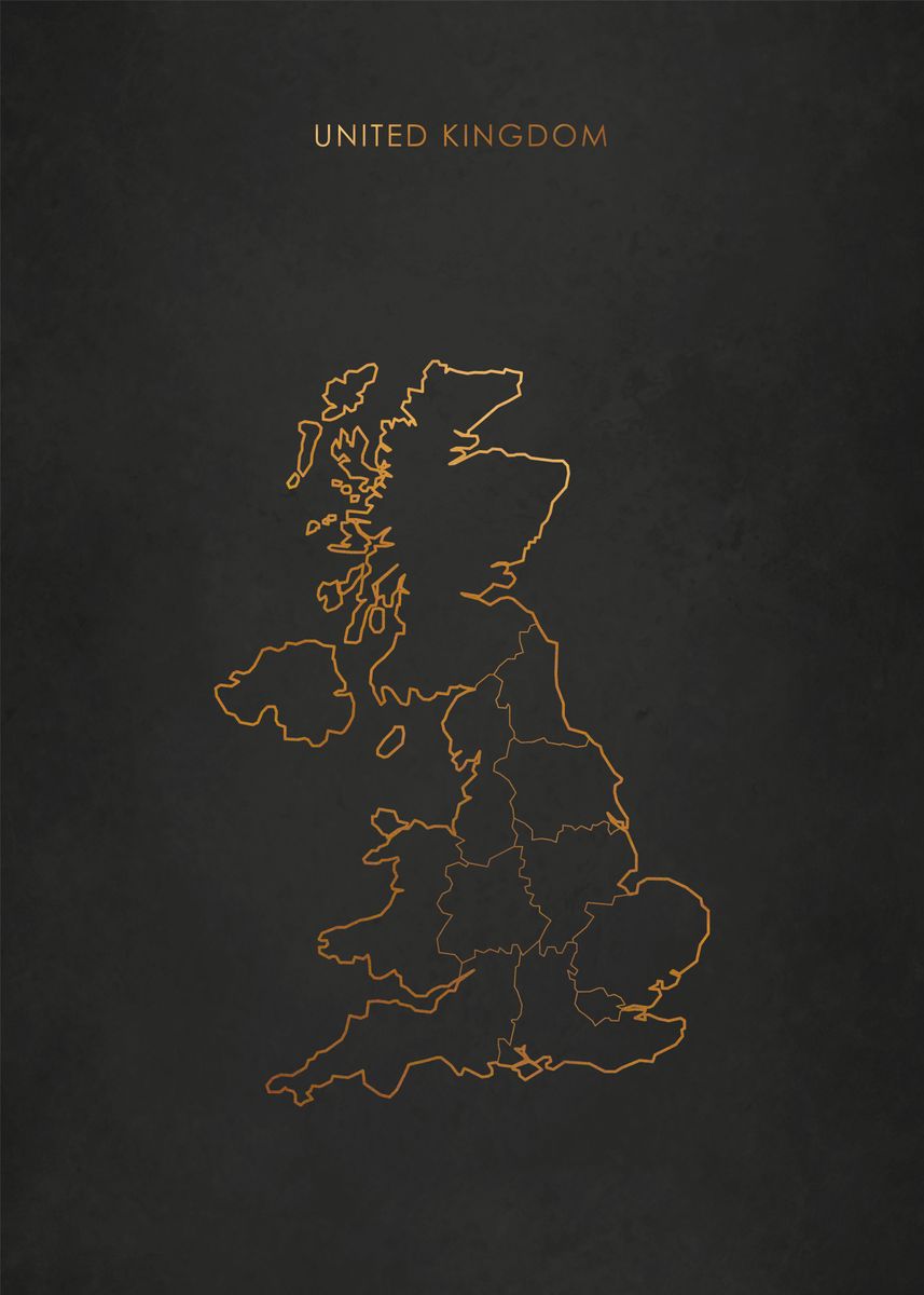 'Gold United Kingdom Map' Poster, picture, metal print, paint by aio ...