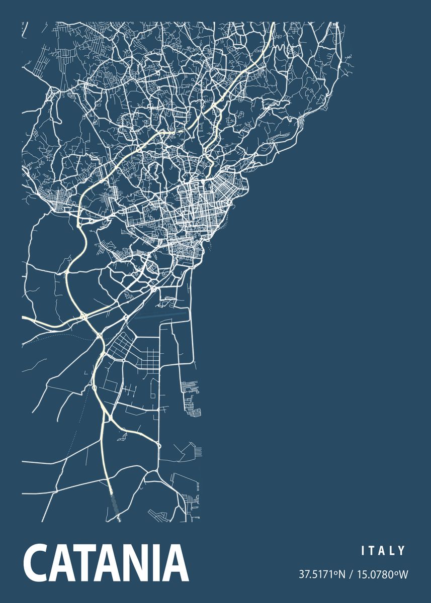 'Catania Blueprint Street' Poster, picture, metal print, paint by Tien ...