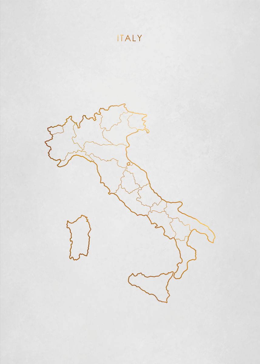 'Gold Italy Map' Poster, picture, metal print, paint by aio | Displate