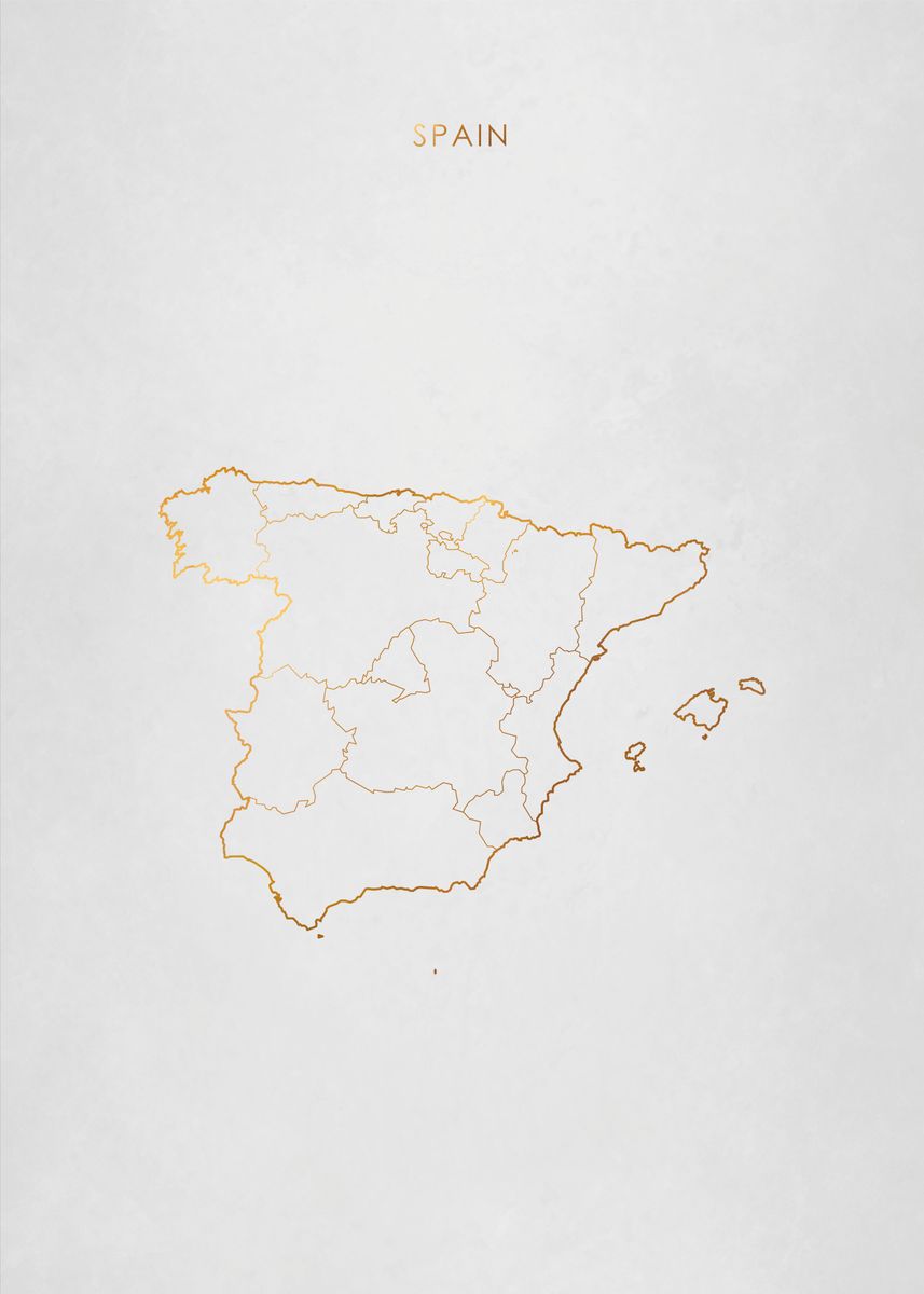 'Gold Spain Map' Poster, picture, metal print, paint by aio | Displate