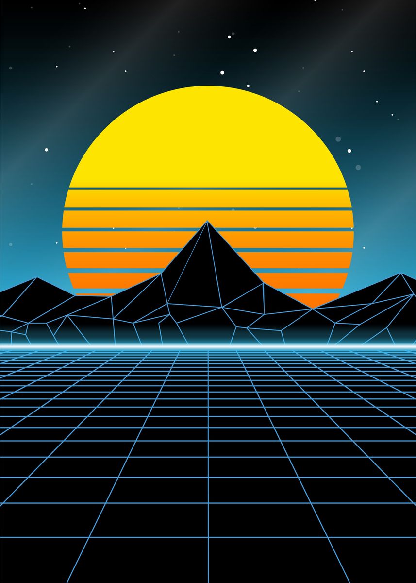 'Chillwave Synthwave Sunset' Poster, picture, metal print, paint by EDM Project | Displate