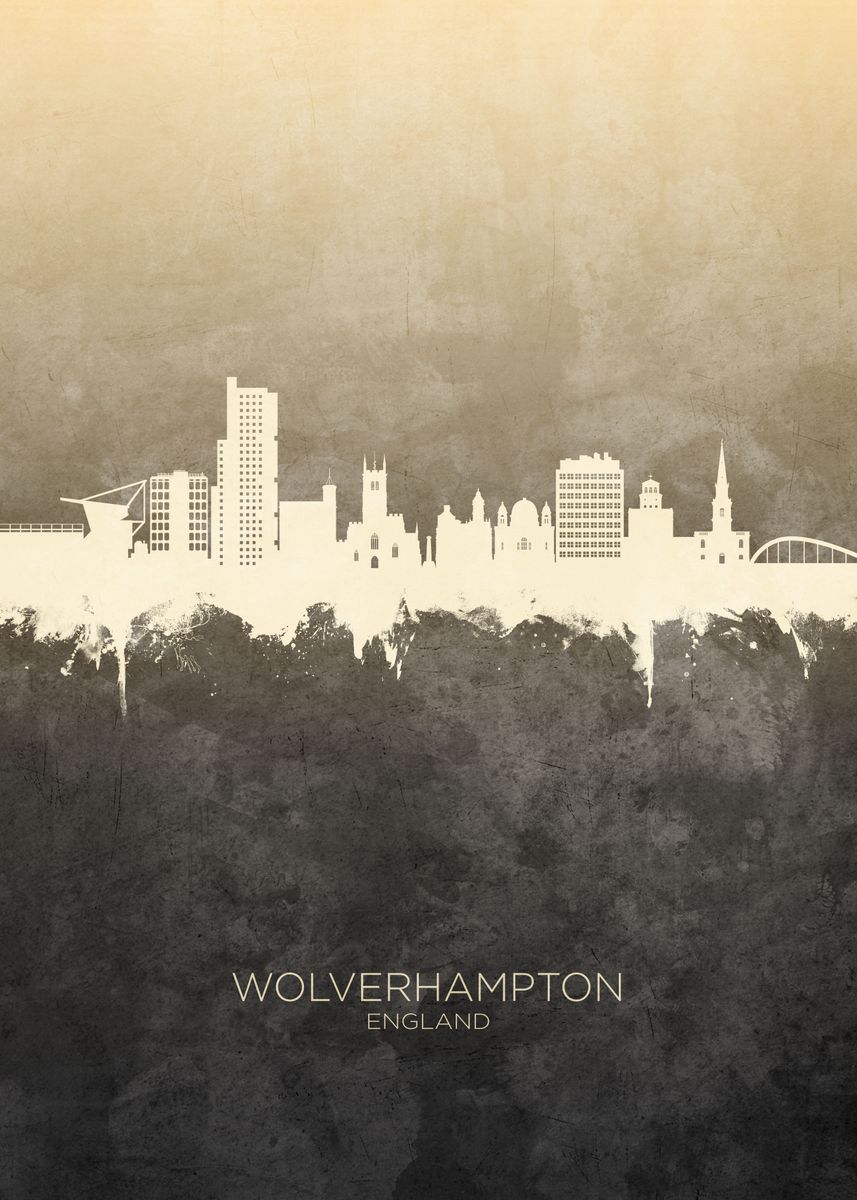 'Wolverhampton Skyline' Poster, picture, metal print, paint by Michael ...
