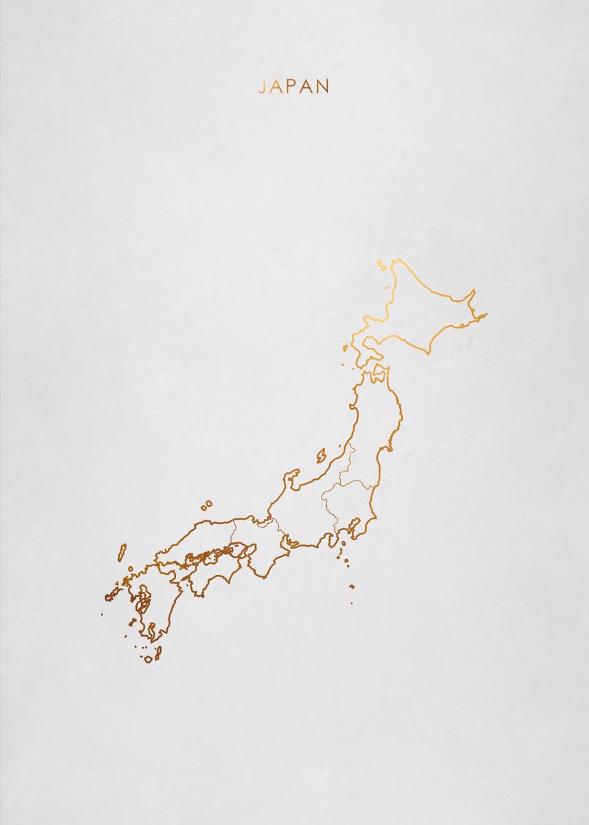 'Gold Japan Map' Poster, picture, metal print, paint by aio | Displate