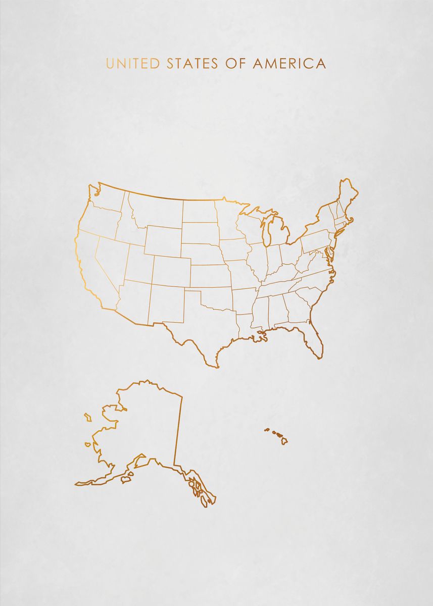 'Gold United States Map' Poster by Alo | Displate