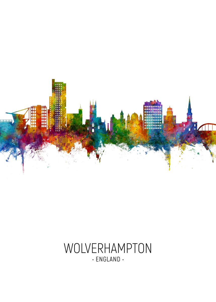 'Wolverhampton Skyline' Poster, picture, metal print, paint by Michael ...