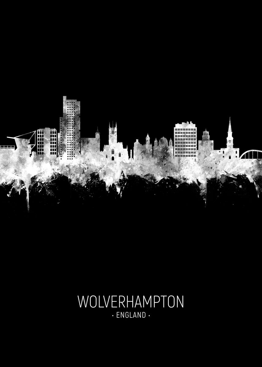 'Wolverhampton Skyline' Poster, picture, metal print, paint by Michael ...