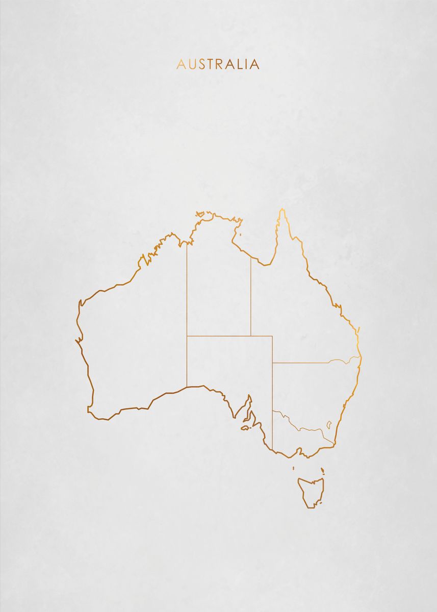 'Gold Australia Map' Poster, picture, metal print, paint by aio | Displate