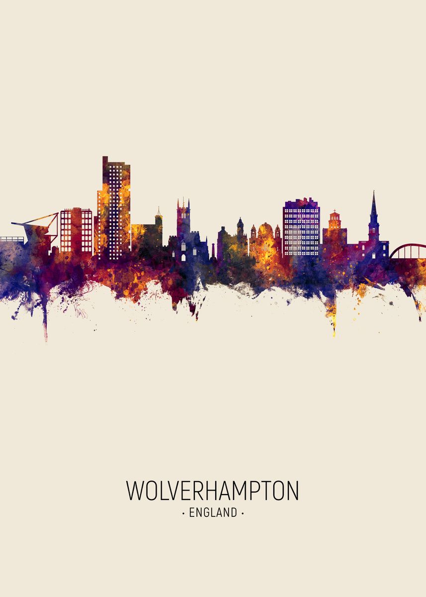 'Wolverhampton Skyline' Poster, picture, metal print, paint by Michael ...
