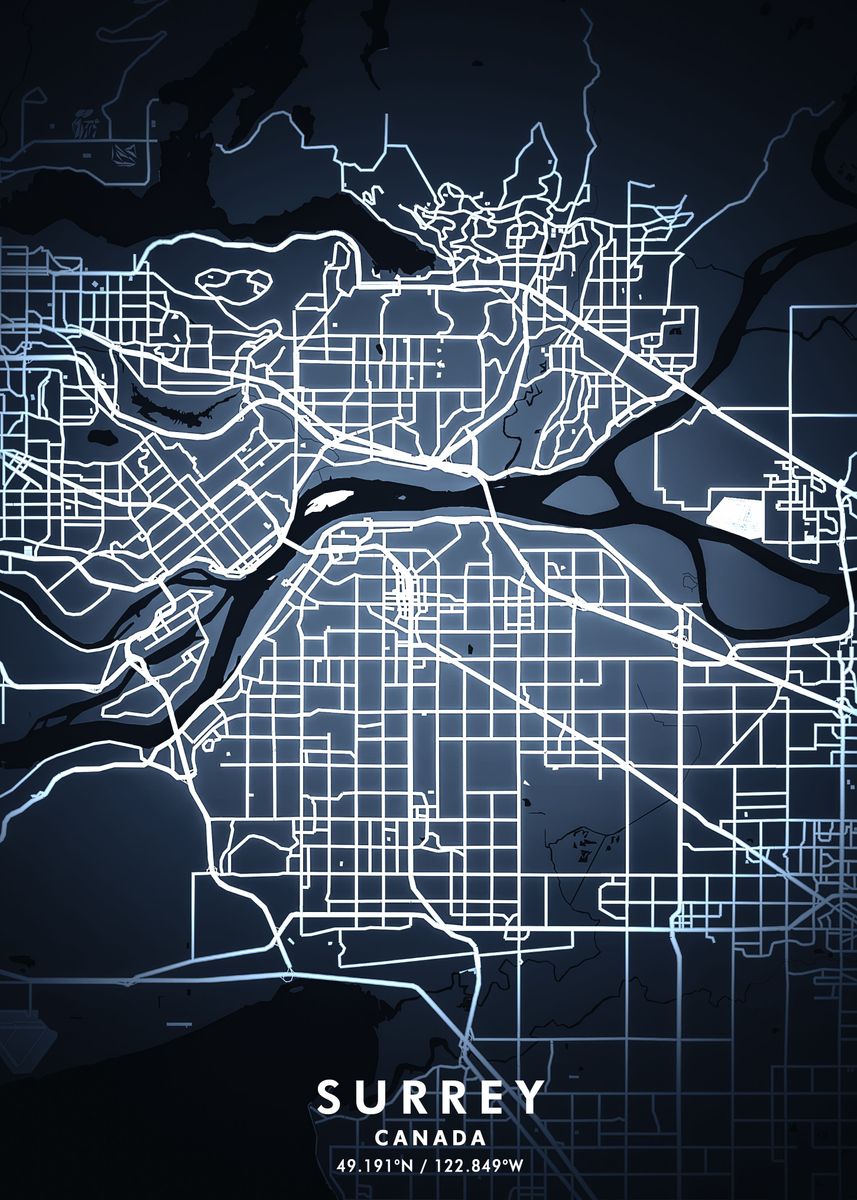 'Surrey Map Posters' Poster, picture, metal print, paint by Merah ...