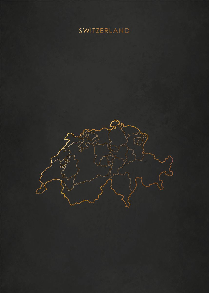 'Gold Switzerland Map' Poster, picture, metal print, paint by aio ...