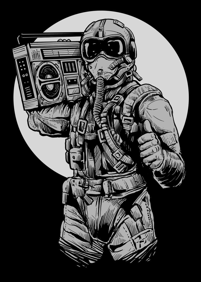 'Pilot Fighter Boombox' Poster, picture, metal print, paint by ...