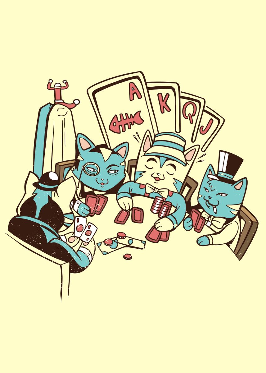 'Poker Cats' Poster, picture, metal print, paint by StonerPlates | Displate