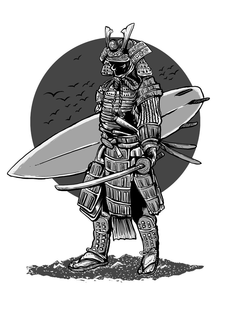 'Surfer Samurai' Poster, picture, metal print, paint by Geschenkelaune ...
