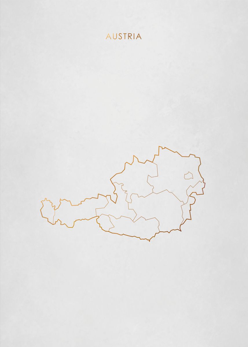 'Gold Austria Map' Poster, picture, metal print, paint by Alo | Displate