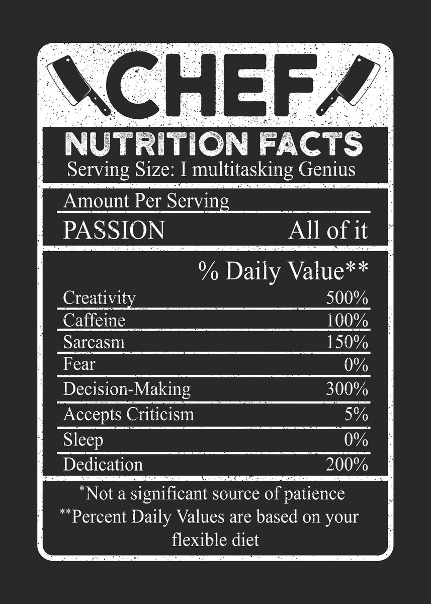 'Chef Nutrition Facts Cool ' Poster, picture, metal print, paint by ...