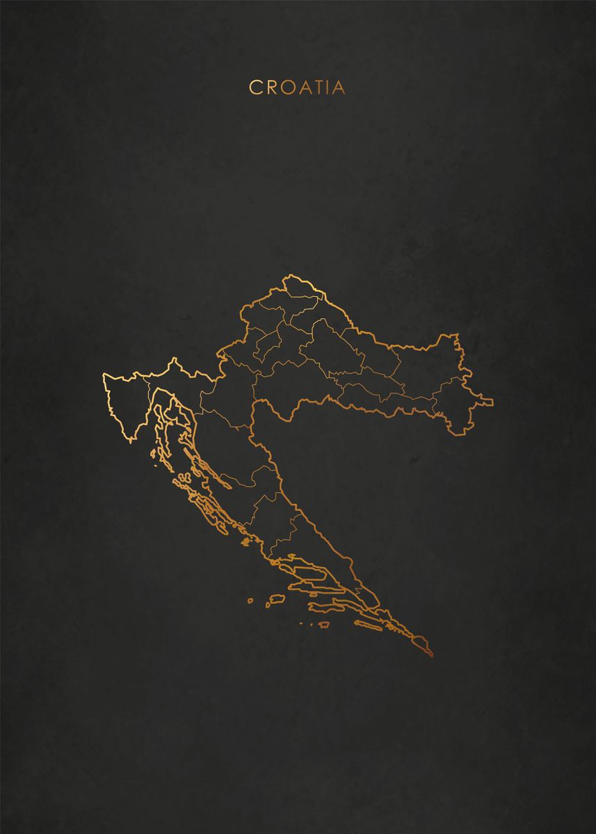 'Gold Croatia Map' Poster, picture, metal print, paint by aio | Displate