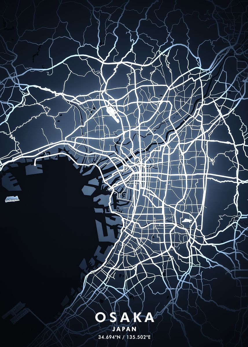 'Osaka Map Posters' Poster, picture, metal print, paint by Merah ...