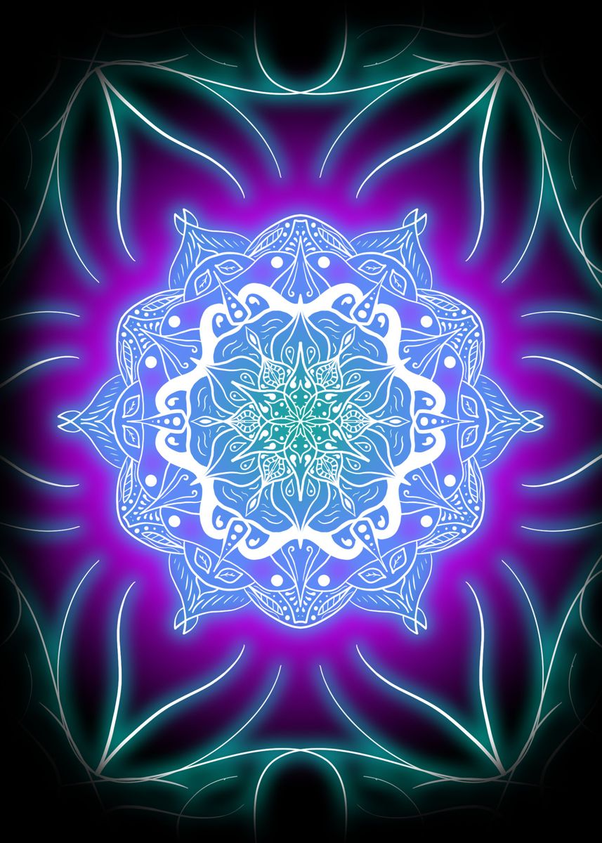 'Trippy Lotus Mandala' Poster, picture, metal print, paint by Woden ...