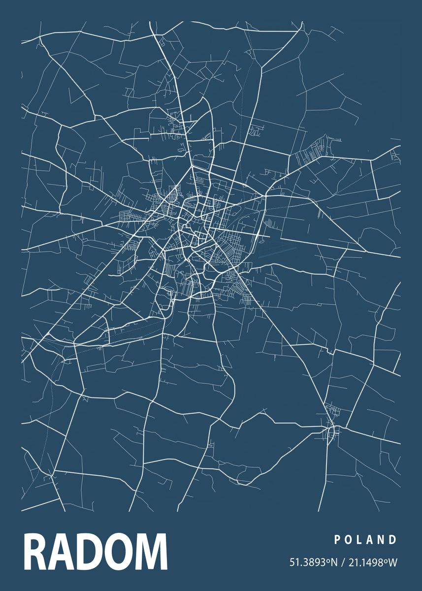 'Radom Blueprint Street Map' Poster by Tien Stencil | Displate