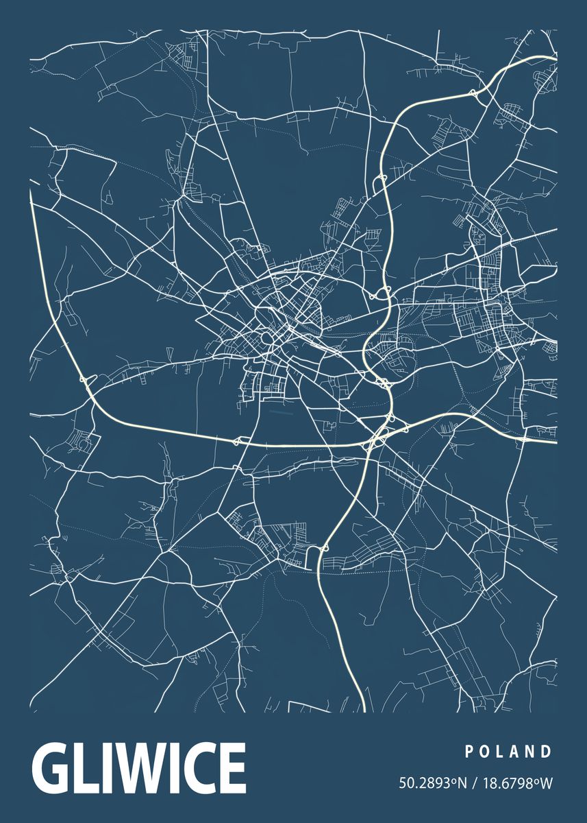 'Gliwice Blueprint Street' Poster, picture, metal print, paint by Tien ...