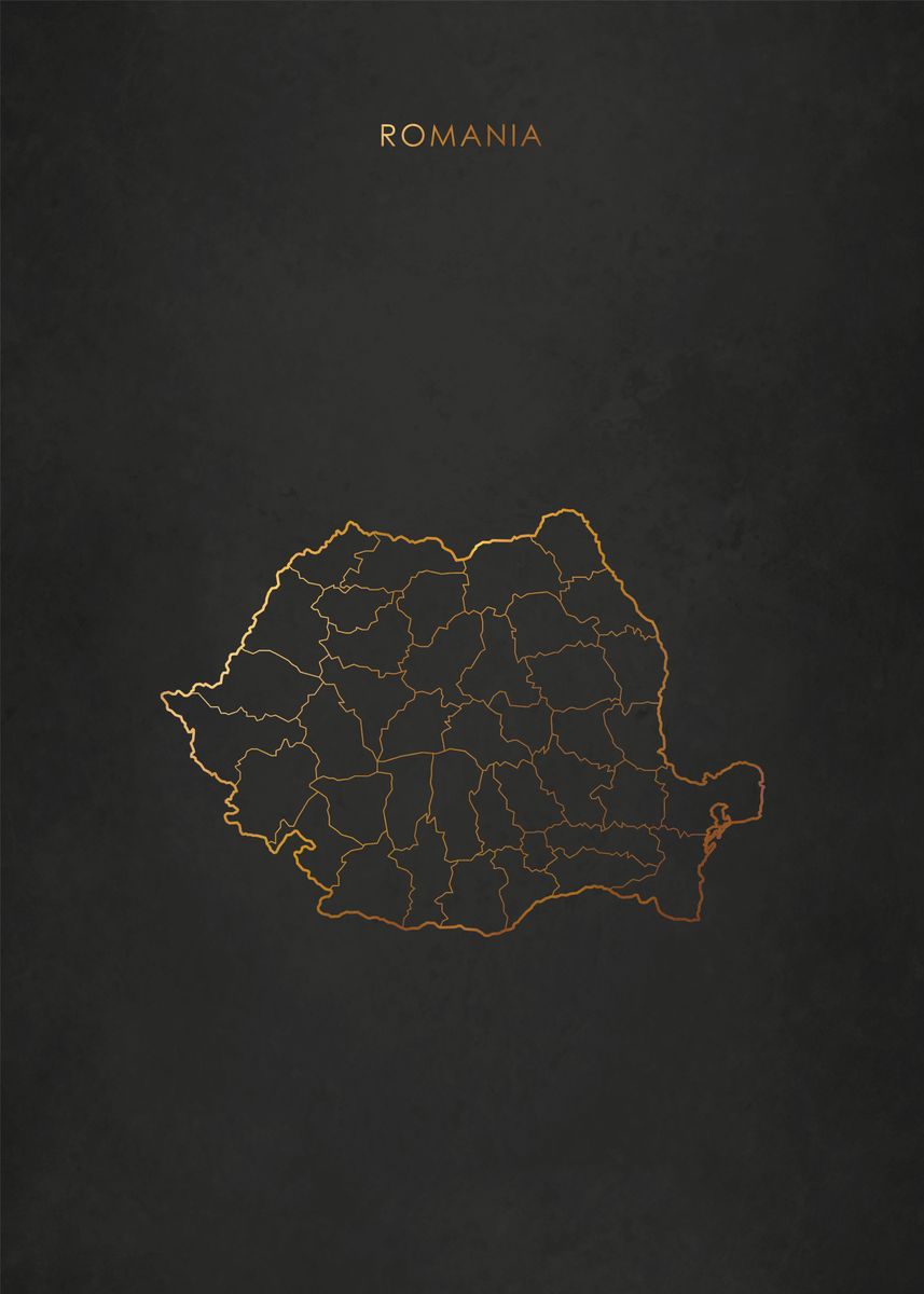 'Gold Romania Map' Poster, picture, metal print, paint by aio | Displate