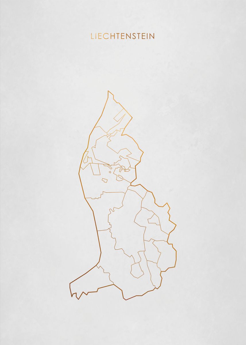 'Gold Liechtenstein Map' Poster, picture, metal print, paint by aio ...