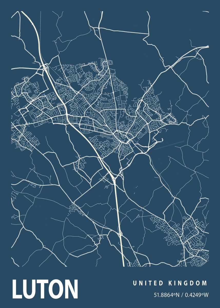 'Luton Blueprint Street Map' Poster, picture, metal print, paint by ...