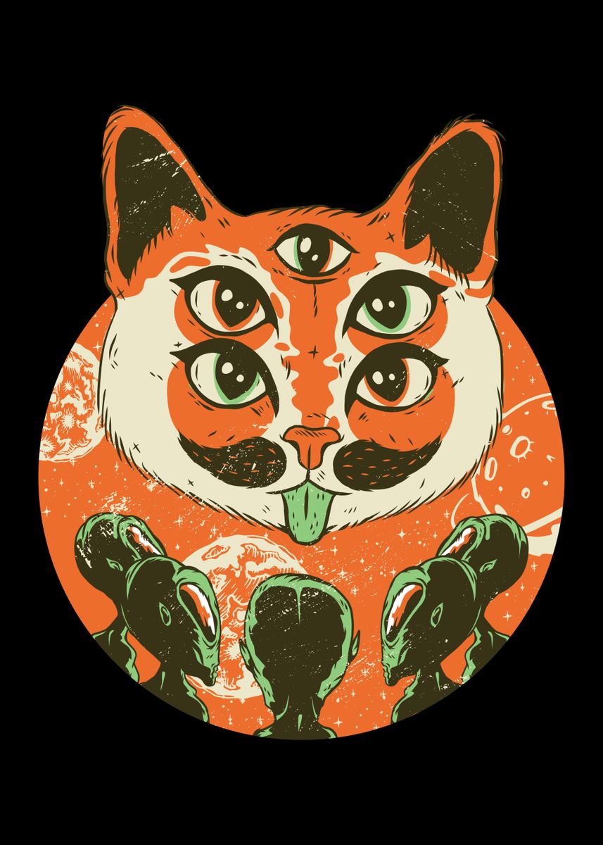 'Alien Cat' Poster, picture, metal print, paint by StonerPlates | Displate