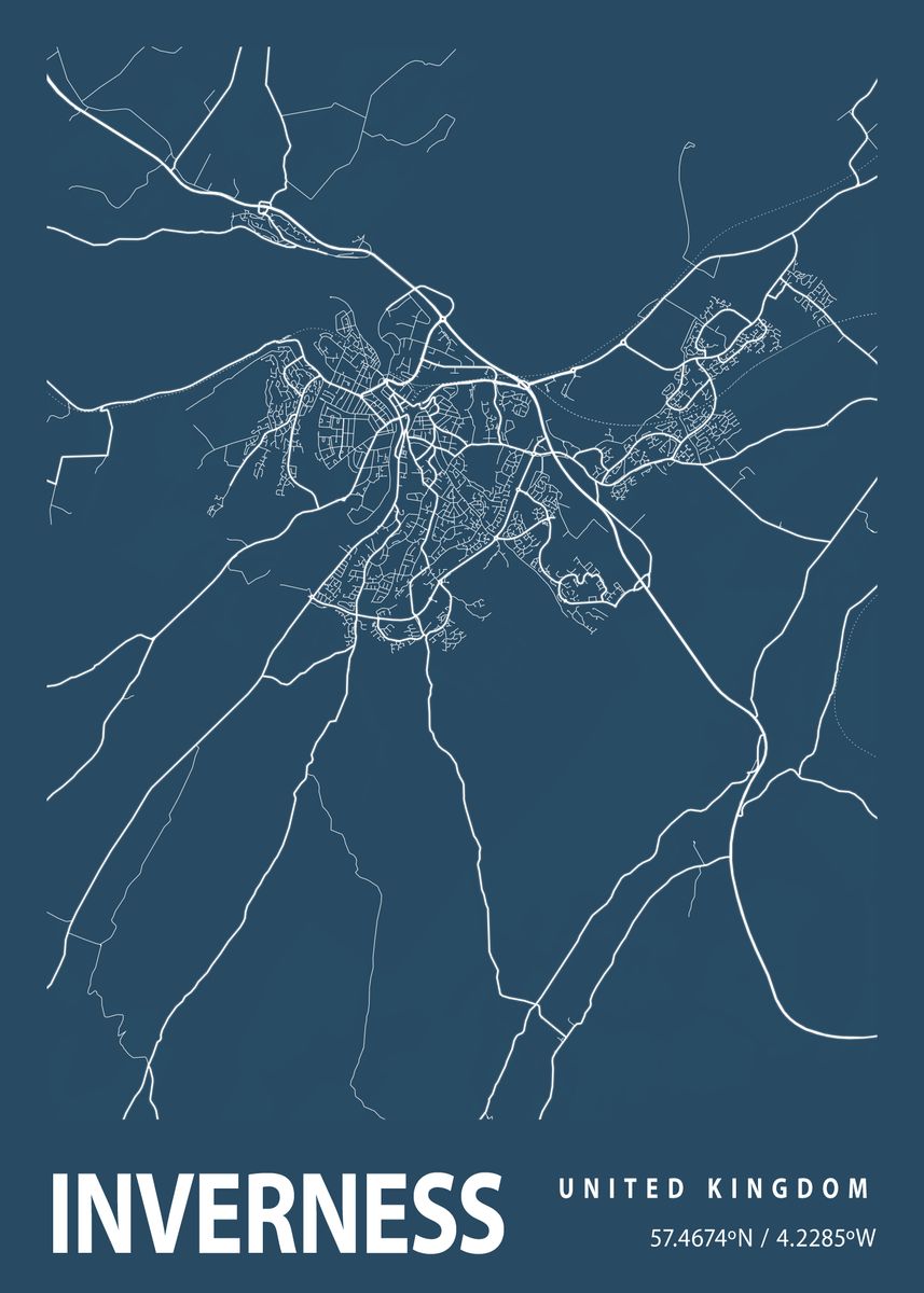 'Inverness Blueprint Street' Poster, picture, metal print, paint by ...