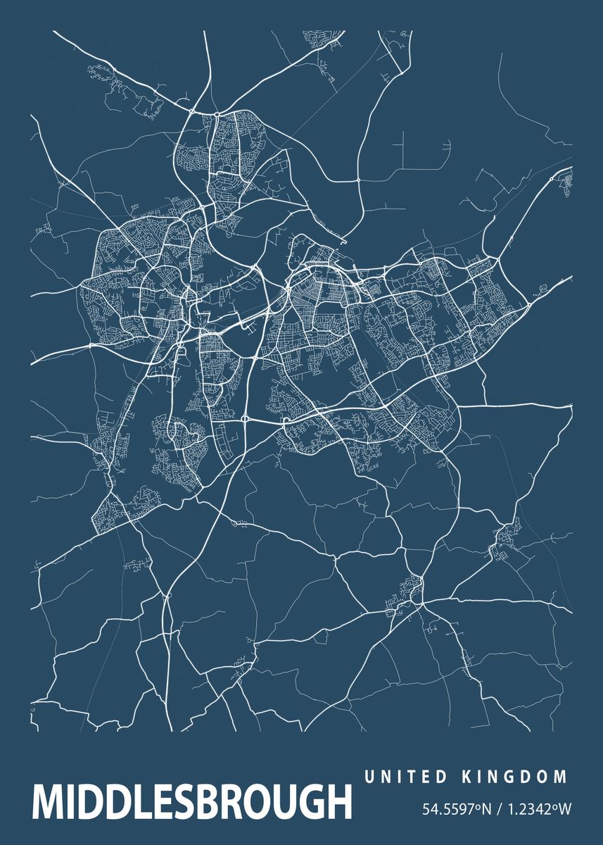 'Middlesbrough Blueprint' Poster, picture, metal print, paint by Tien ...