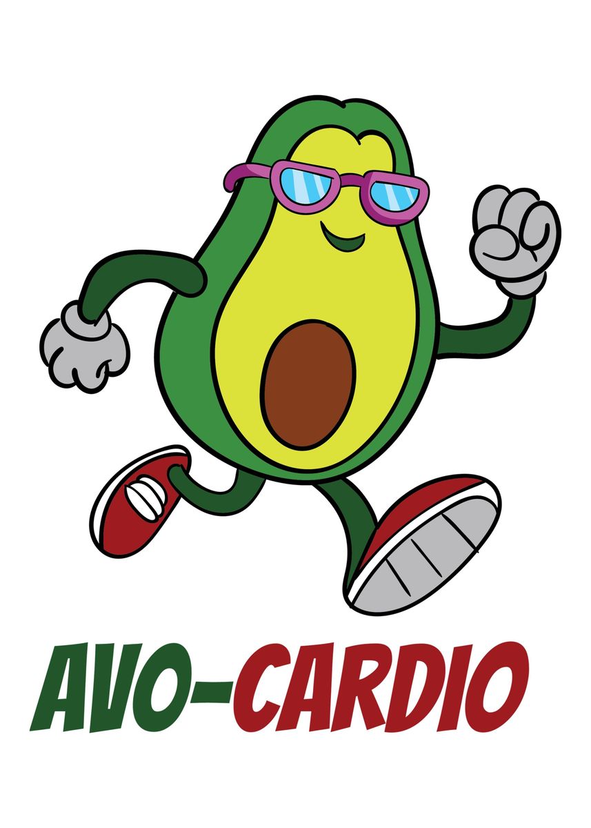 'An avocado operates cardio' Poster, picture, metal print, paint by ...