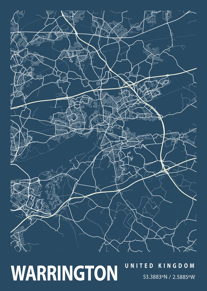'Warrington Blueprint Map' Poster by Tien Stencil | Displate