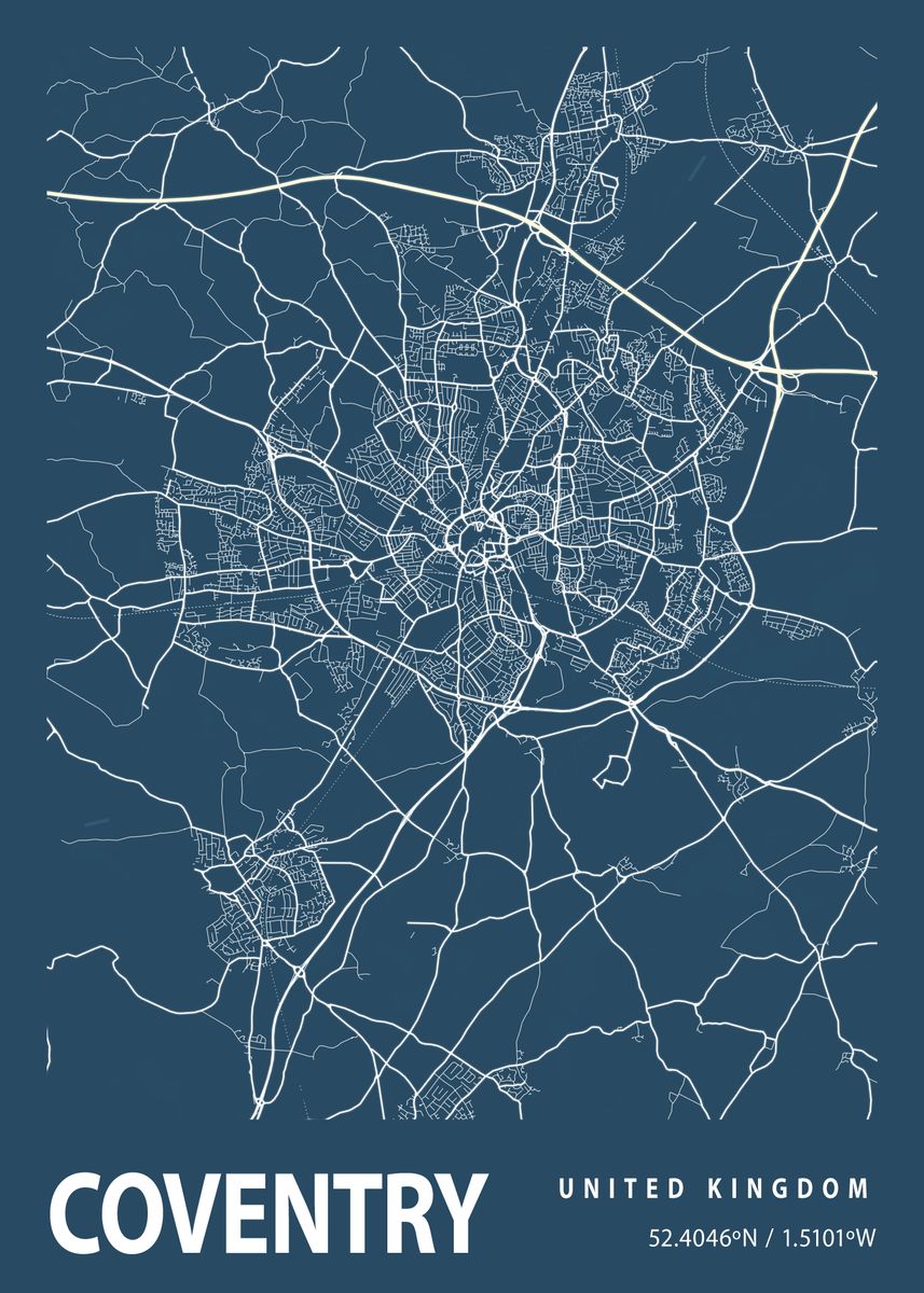 'Coventry Blueprint Street ' Poster, picture, metal print, paint by ...