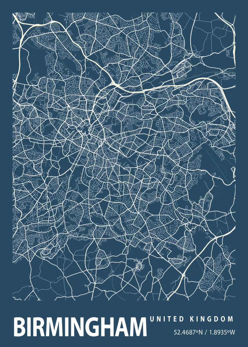 'Birmingham Blueprint Map' Poster by Tien Stencil | Displate
