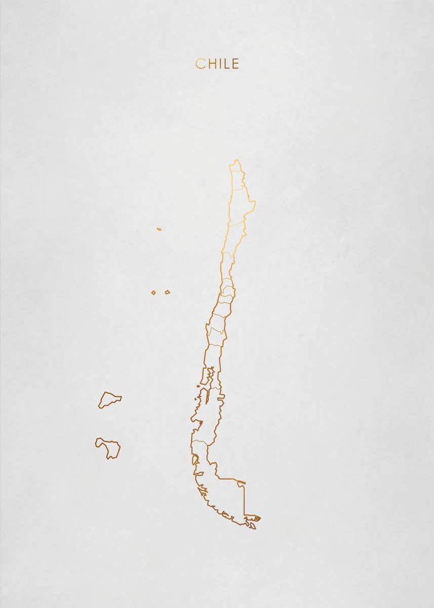 'Gold Chile Map' Poster, picture, metal print, paint by aio | Displate